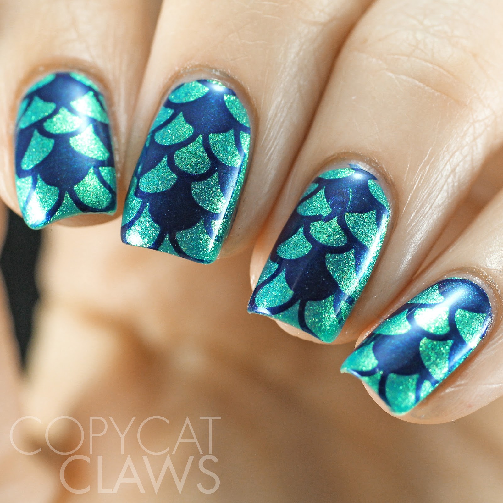 Copycat Claws: Green and Navy Scaled Nails