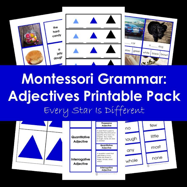 Every Star Is Different: Montessori Grammar: Adjectives Printable Pack