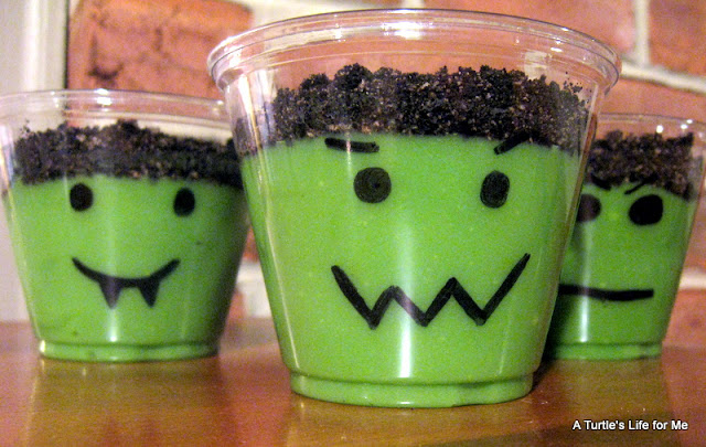 Frankenstein Pudding Cups | Munchkins and Mayhem