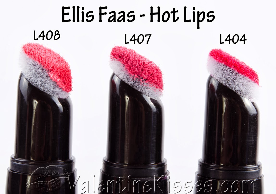 Valentine Kisses: Ellis Faas Hot Lips in shades L408 Baby Pink, L407 Deep Pink, L404 Fluo Pink ...