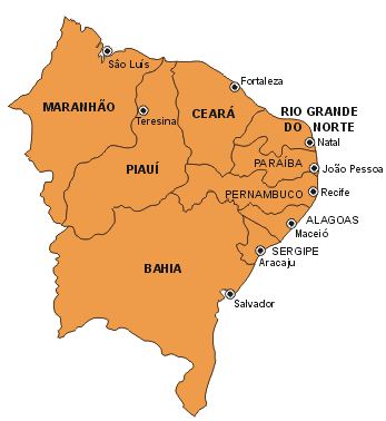 Blog de Geografia: Mapa da região nordeste com limites dos estados e ...
