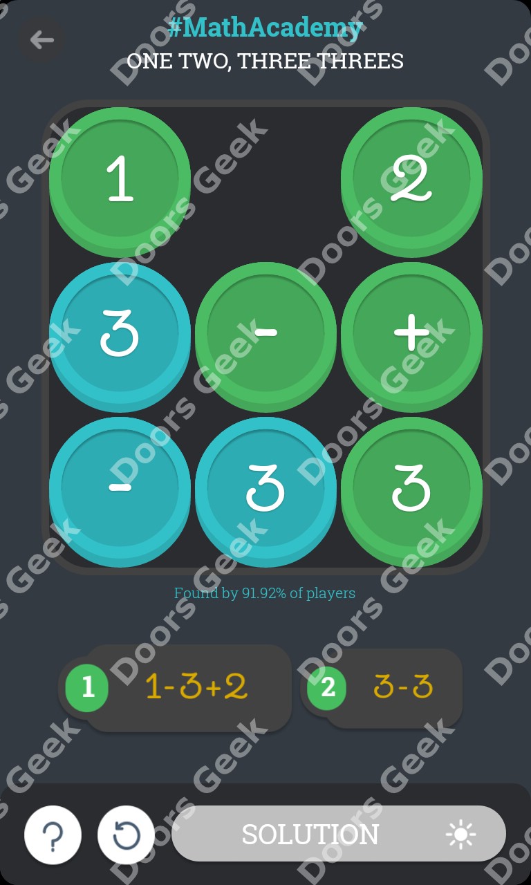 Math Academy "One two, three, threes" Solution/Answers ~ Doors Geek