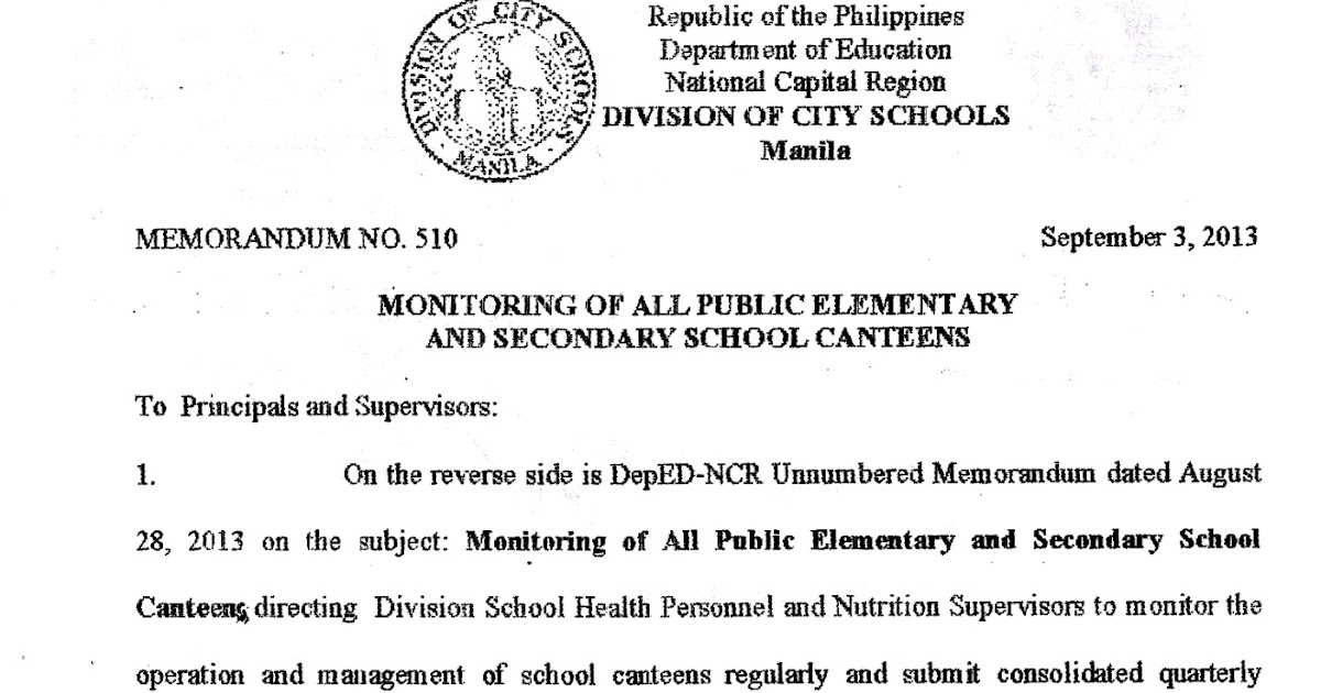 Department of Education Manila: Division Memorandum No. 510 MONITORING ...