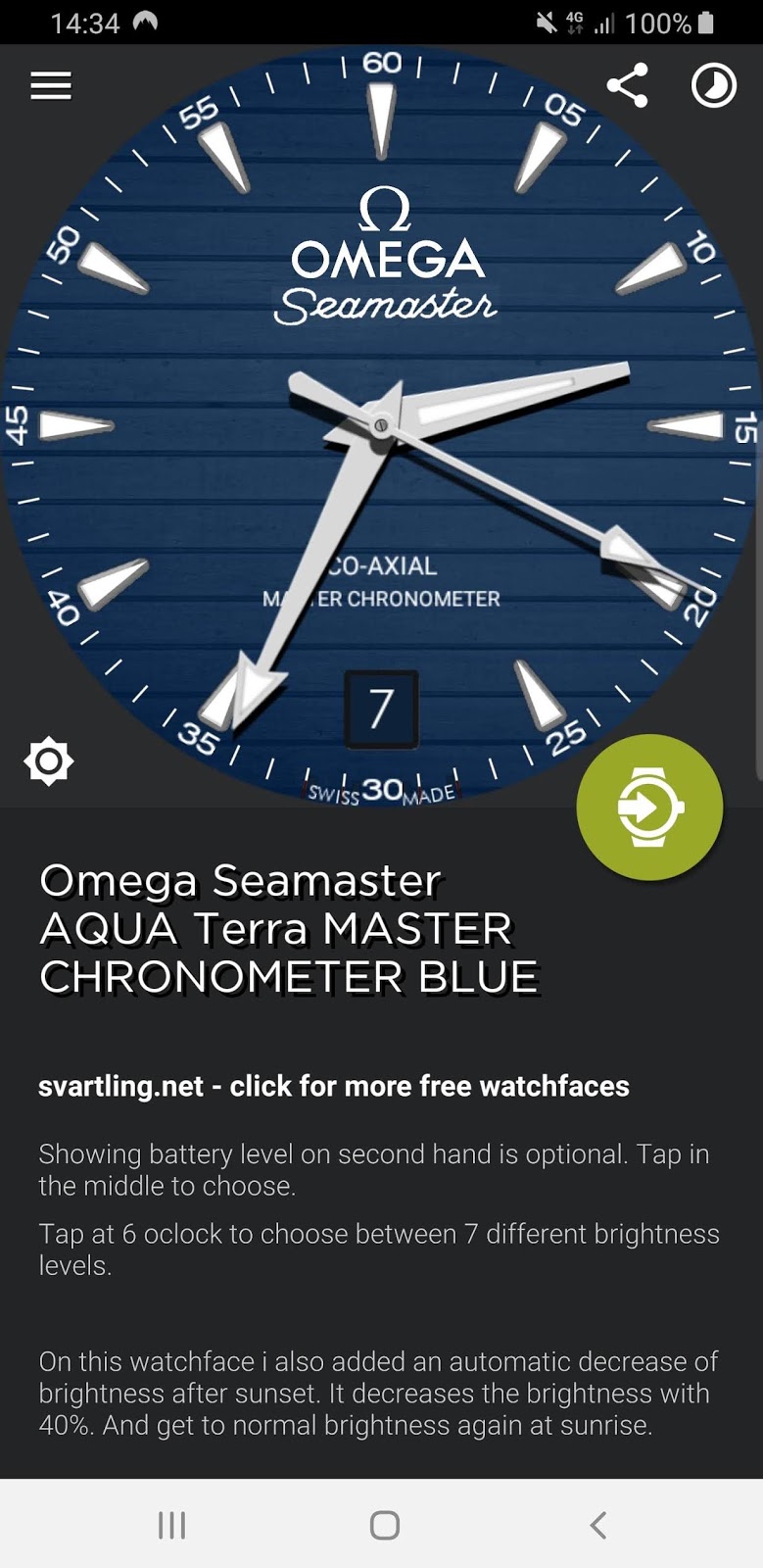 Free Watch Face: Omega Seamaster AQUA Terra 150M MASTER CHRONOMETER ...