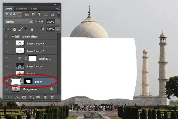 PhotoEffect: Photo To Sketch Effect on a Ripped Paper With Photoshop
