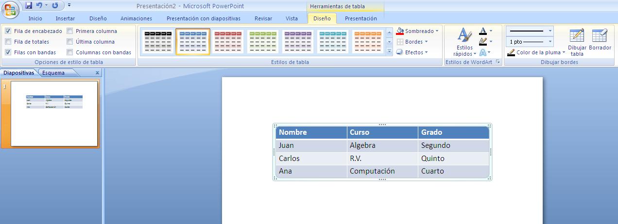 computación: Tablas en Power Point