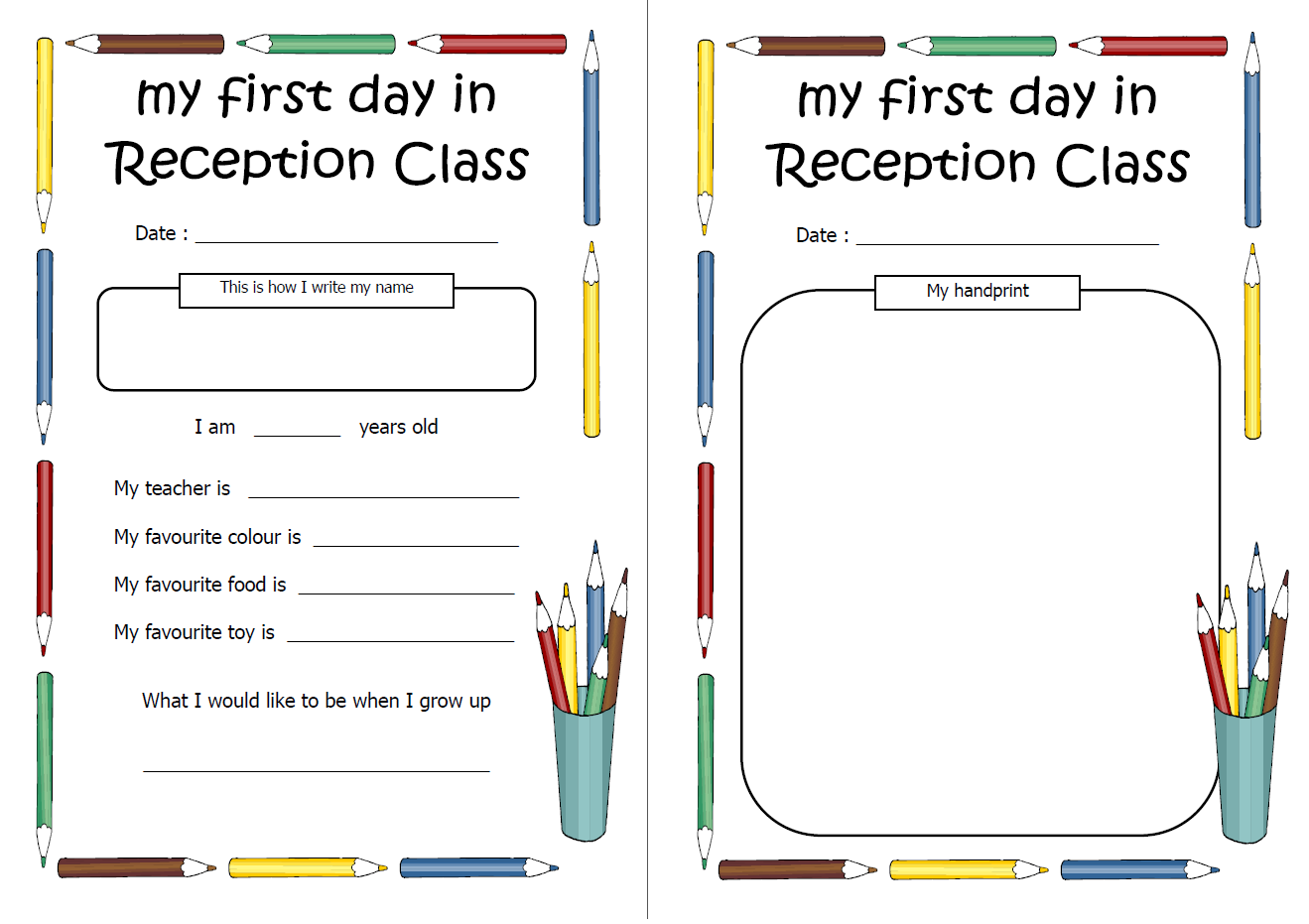 Printouts to share: First day of school KS1 printouts