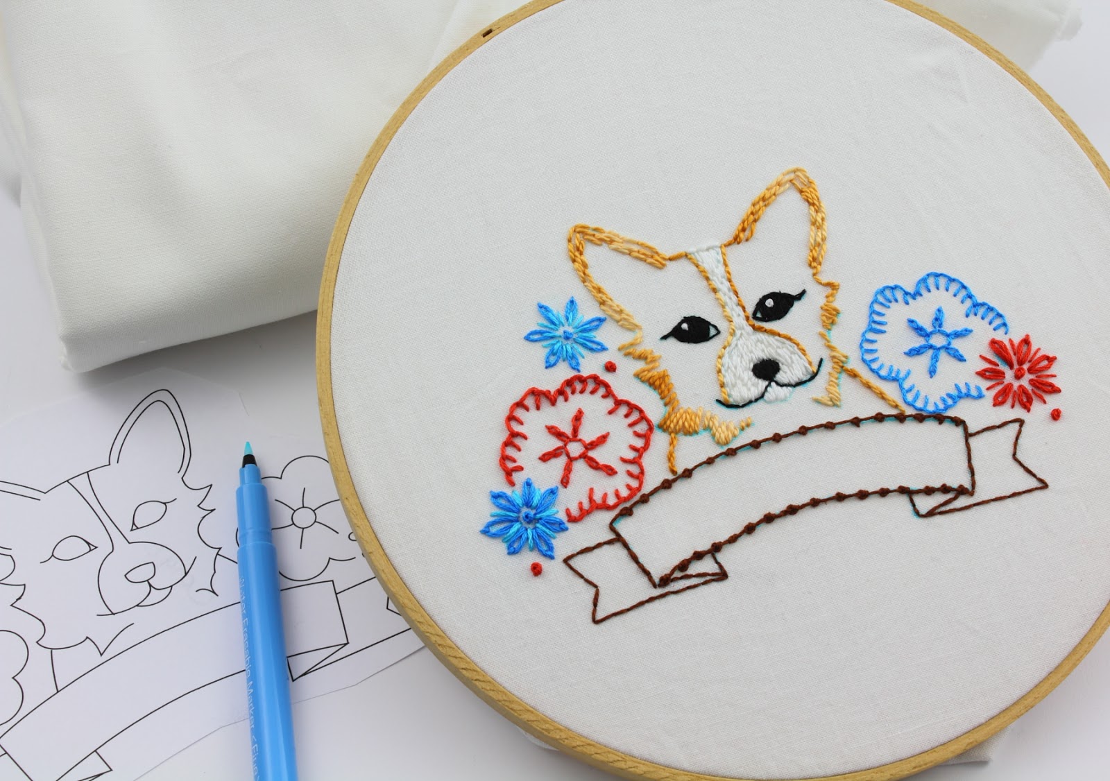 big B: Corgi Embroidery Design