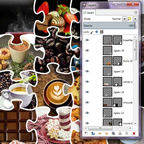 PhotoEffect: Jigsaws Puzzle Collage in GIMP [Free Template]