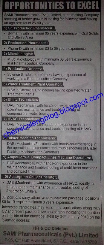 Require Chemical Engineer at SAMI Pharmaceutical Pvt Ltd - Chemical ...