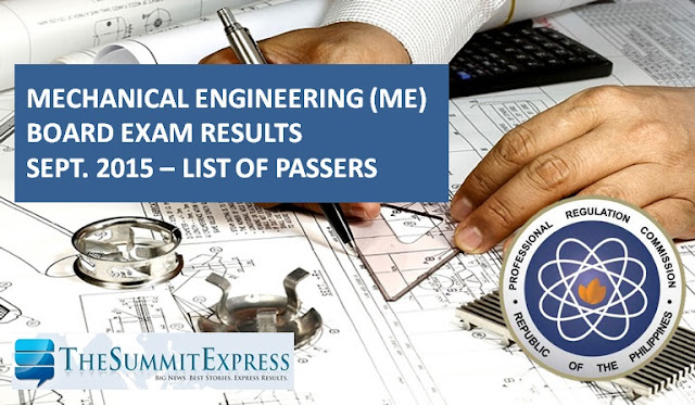 List of Passers: September 2015 Mechanical Engineering ME, CPM board ...