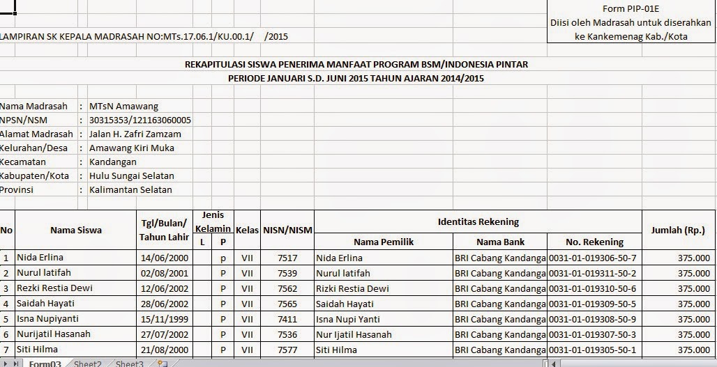 CONTOH FORM PIP-01A, PIP-01B, PIP-01D DAN PIP-01E BSM/INDONESIA PINTAR ...