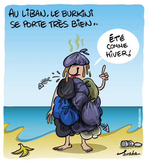 SWAHA cartoons: Burkini in Lebanon, summer 2016