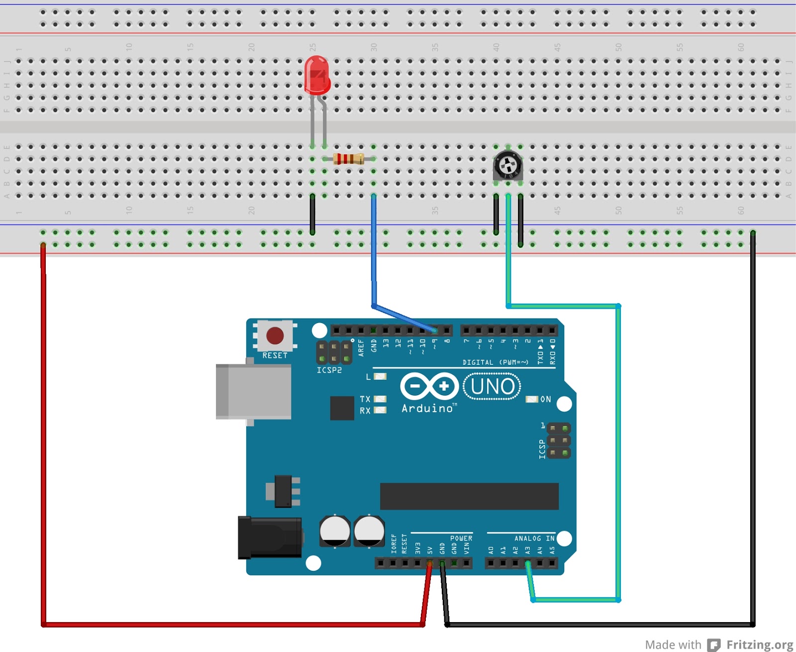 Maker Space: Arduino Lab 3 - 使用可變電阻調整LED亮度