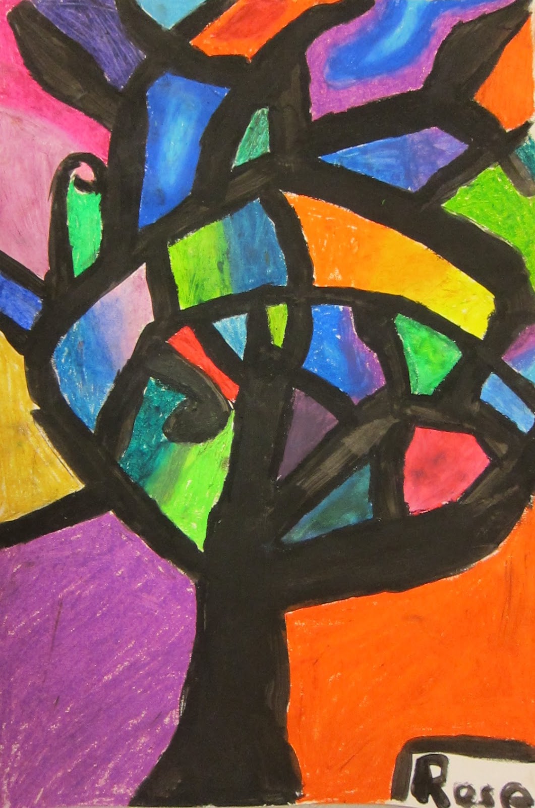 Art is Basic-- Art Teacher Blog: Abstract Oil Pastel Trees-- 4th/5th grade