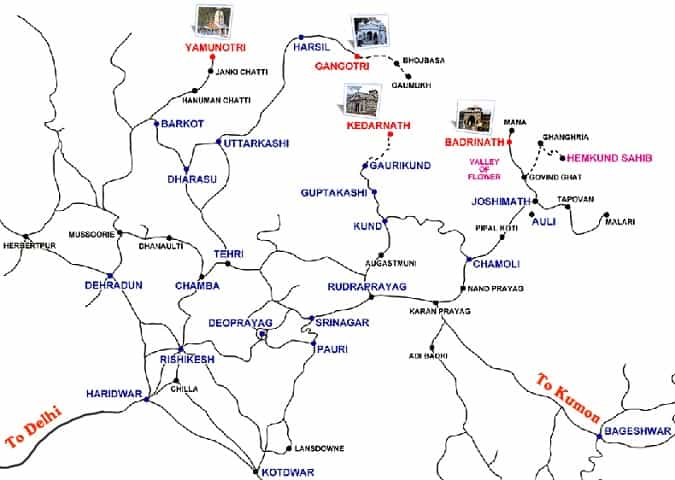 Uttarakhand Char Dham Map