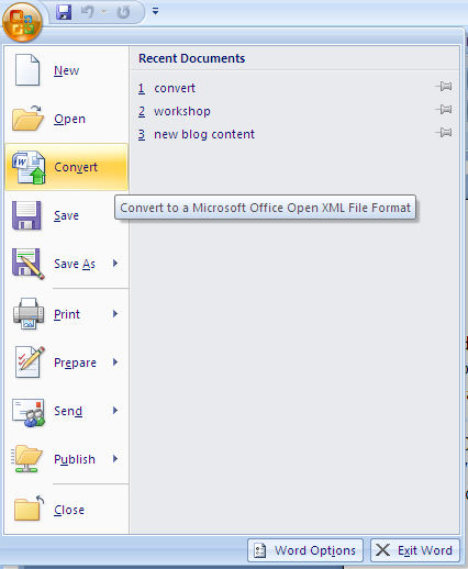 TECH AVAIL: How to convert older Office documents to Office 2007 format?