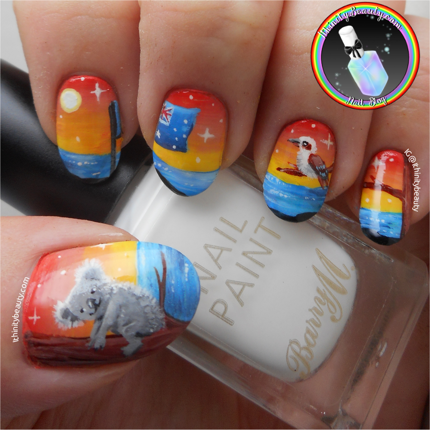 Freehand Australia Day Nail Art - Koala and Kookaburra ...