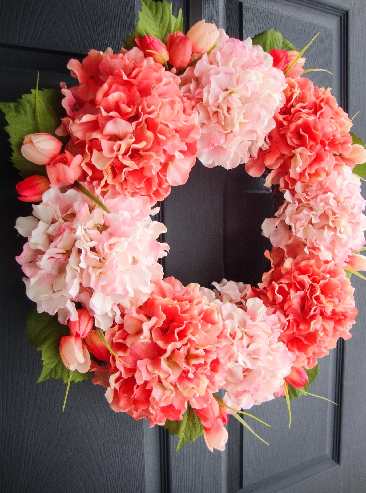 Wreaths & Home Decor: CORAL & PINK HYDRANGEA WREATH with Tulip Accents ...