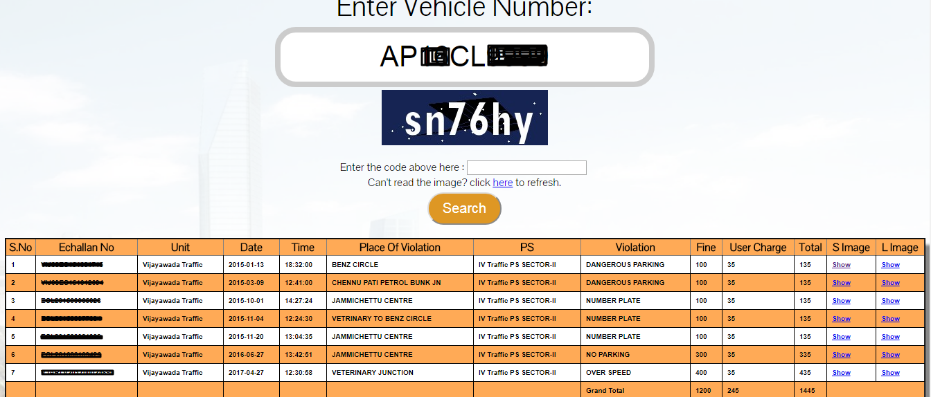 Andhra Pradesh Traffic E-Challan Status and Pay Online