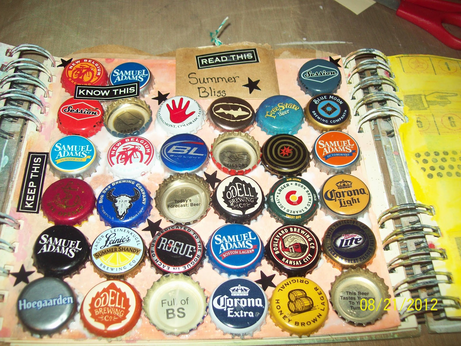**The Craft Donkey**: Beer Bottle Cap Fun- Art Journal Page