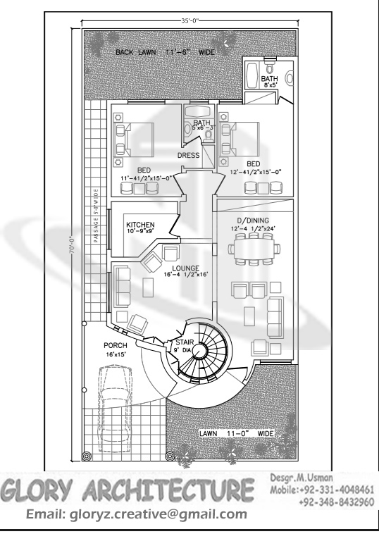 35×70 House plan, 7 Marla house plan, 8 Marla House Plan