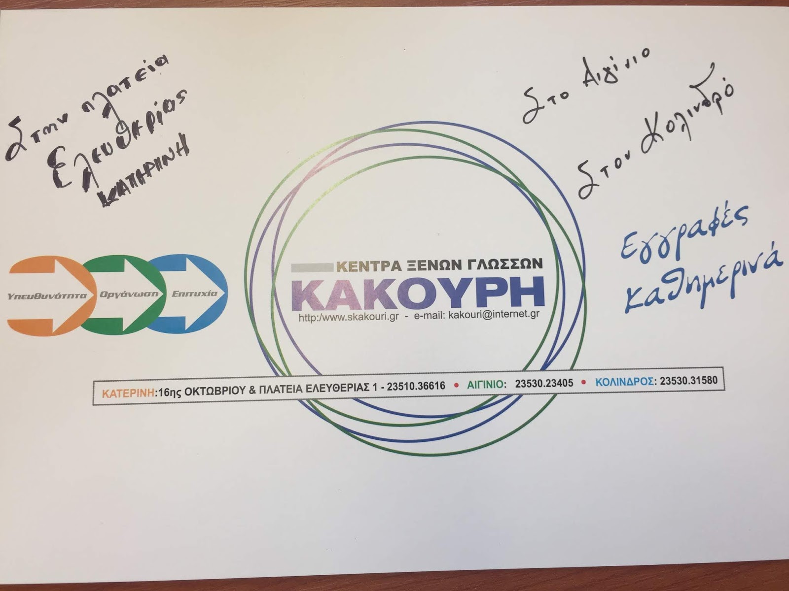 ΛΕΥΤΕΡΙΑ: ΚΕΝΤΡΑ ΞΕΝΩΝ ΓΛΩΣΣΩΝ ΚΑΚΟΥΡΗ - ΕΓΓΡΑΦΕΣ ΚΑΘΗΜΕΡΙΝΑ