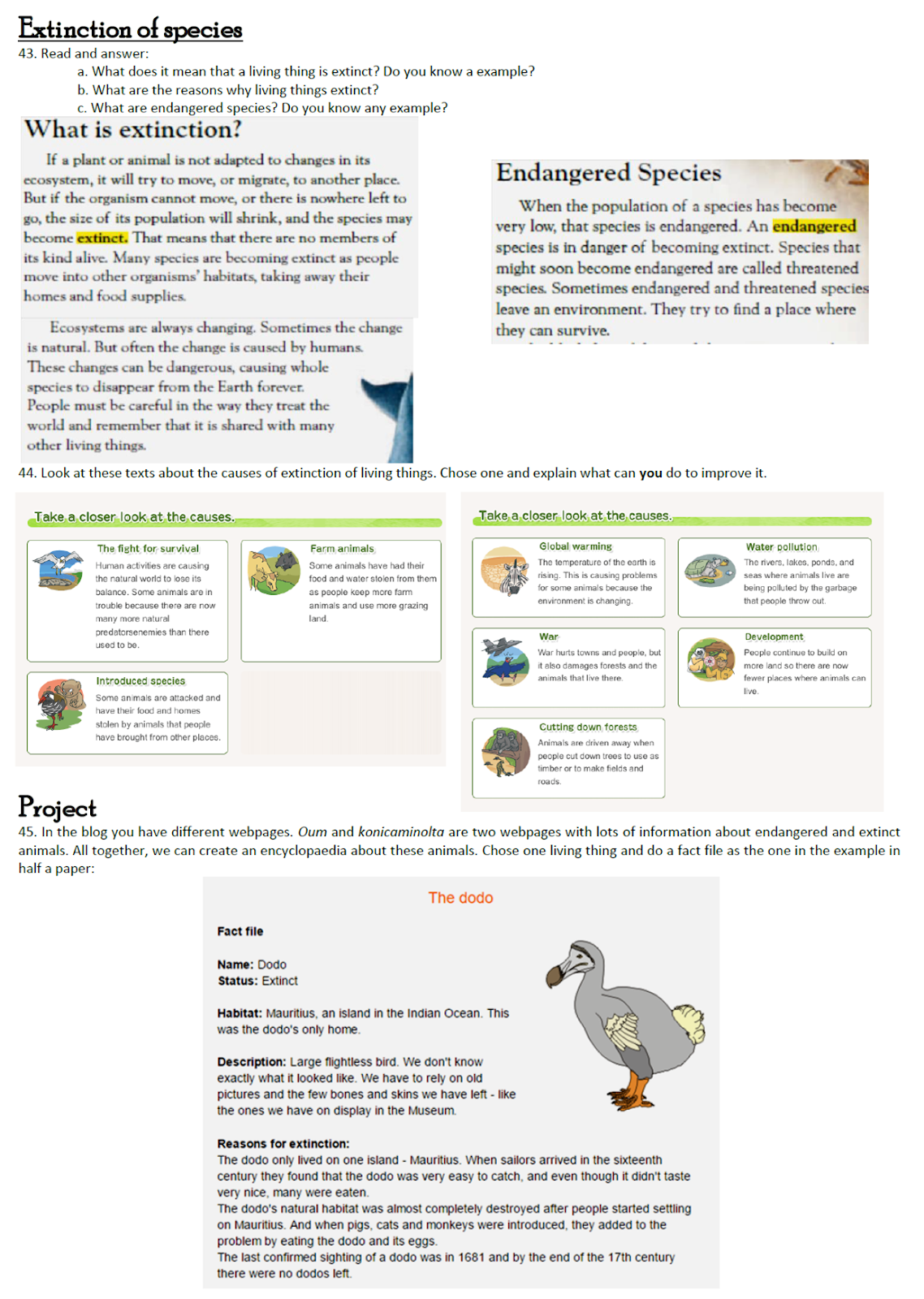 Natural Science 5 grade: 7. LIVING THINGS: Extinction of species