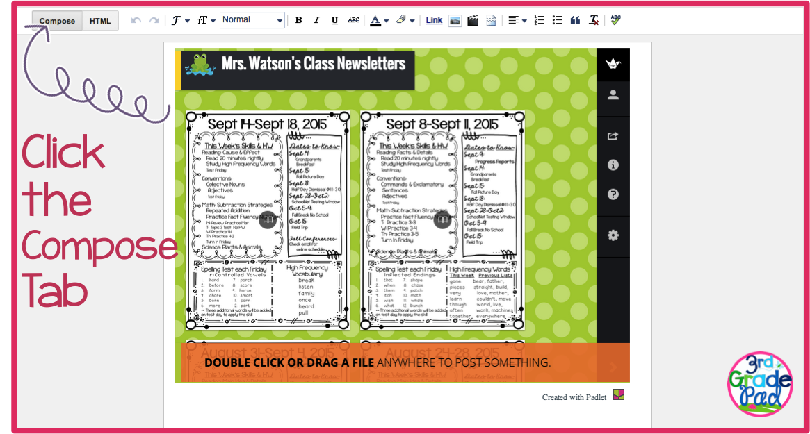 Weekly Communication Using Padlet - 3rd Grade Pad