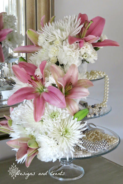 DesignsandEvents: A Three-Tiered Flower and Gem Arrangement