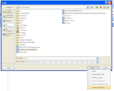 Hadi Short Knowledge's: Cara Memperbaiki File Ms. Word Yang Rusak (Corrupt)