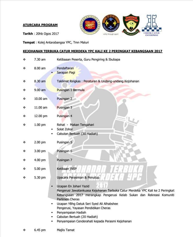 KEJOHANAN TERBUKA CATUR MERDEKA YPC PERINGKAT KEBANGSAAN: Aturcara ...
