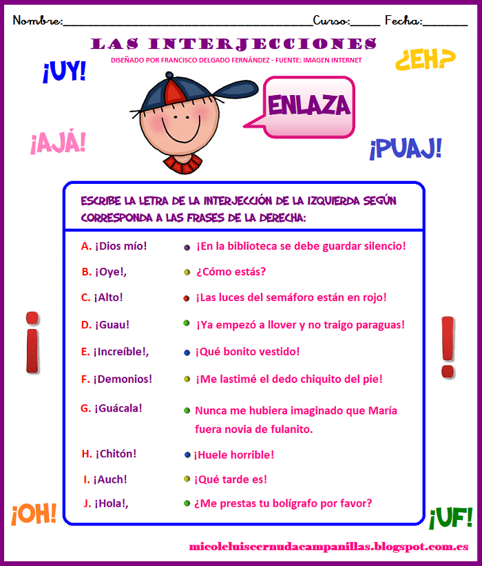 Mi cole Luis Cernuda, Campanillas.: T.10 - 4º "Las interjecciones"