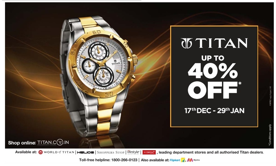 Titan watches up to 40% off | January 2017 discount offers