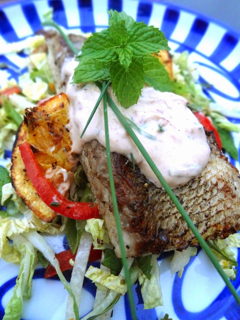 Scrumpdillyicious: Grilled Pickerel with Spicy Mayo & Jicama Slaw