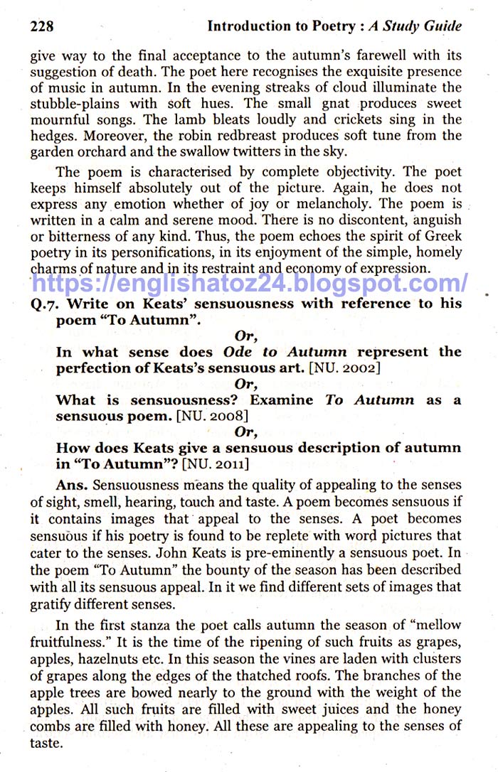 Board Questions with Answers (To Autumn – John Keats) - English Grammar ...