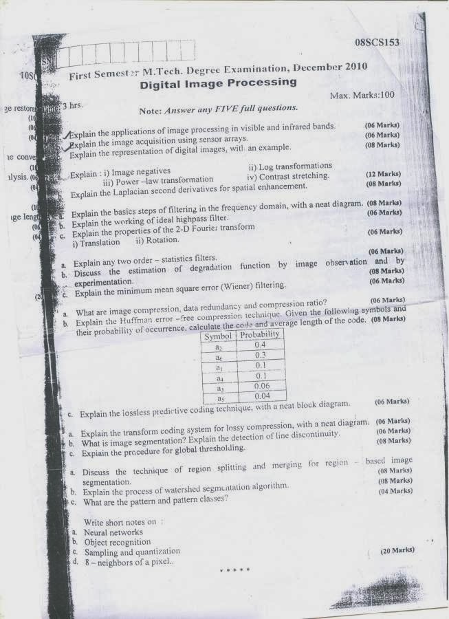 B.E-M.Tech(CSE): Advances in Digital Image Processing Question Paper(1st Sem CSE)