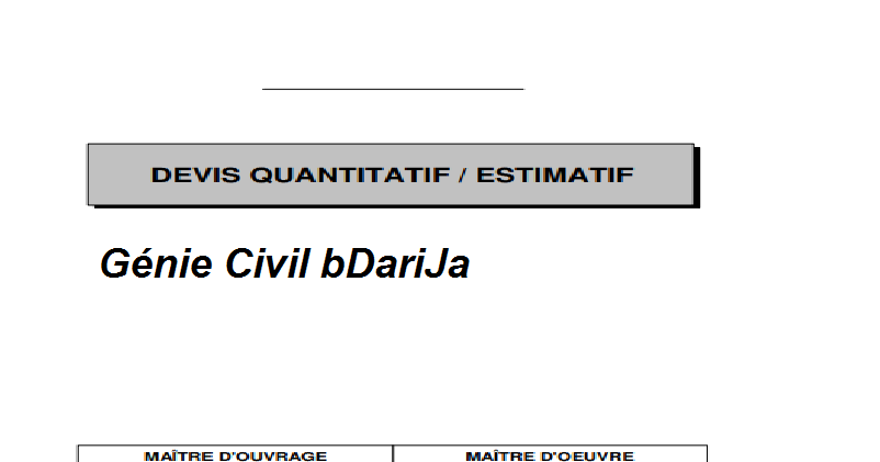 Un exemple d'un devis quantitatif et estimatif ~ Génie Civil-bDariJa