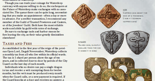 Waterdeep: Coinage, Taxes and Fees