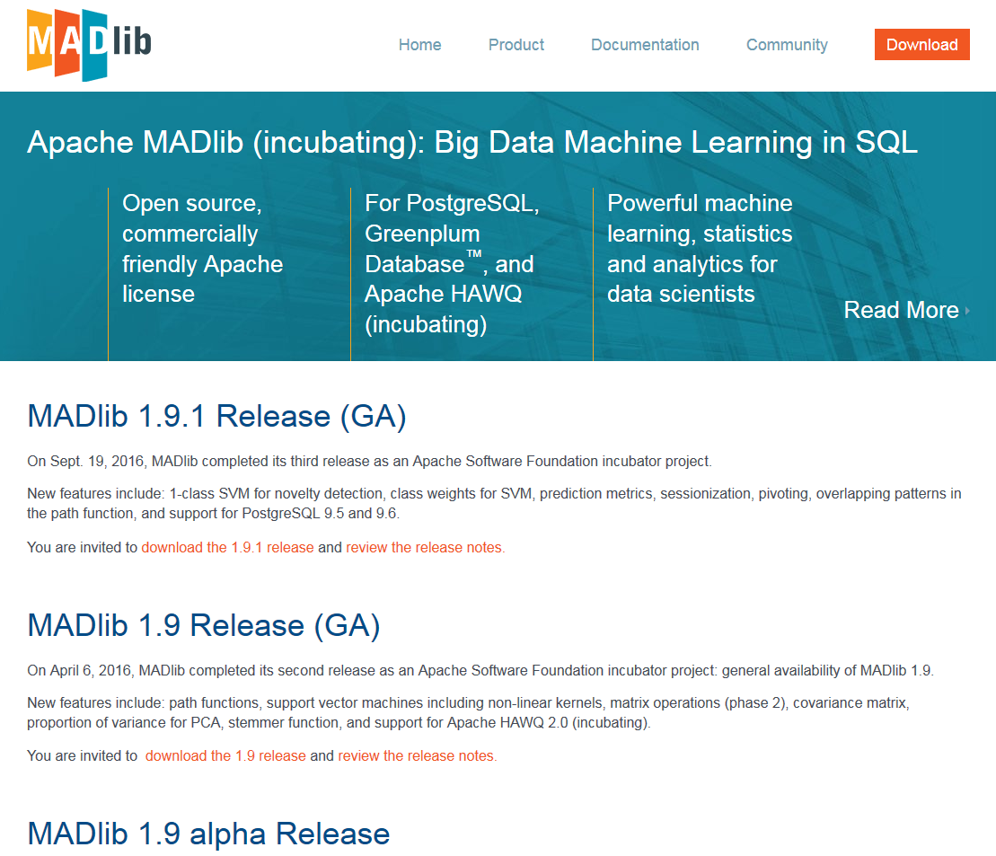 PostgreSQL Deep Dive: MADlib 1.9.1 Release (GA)がリリースされました