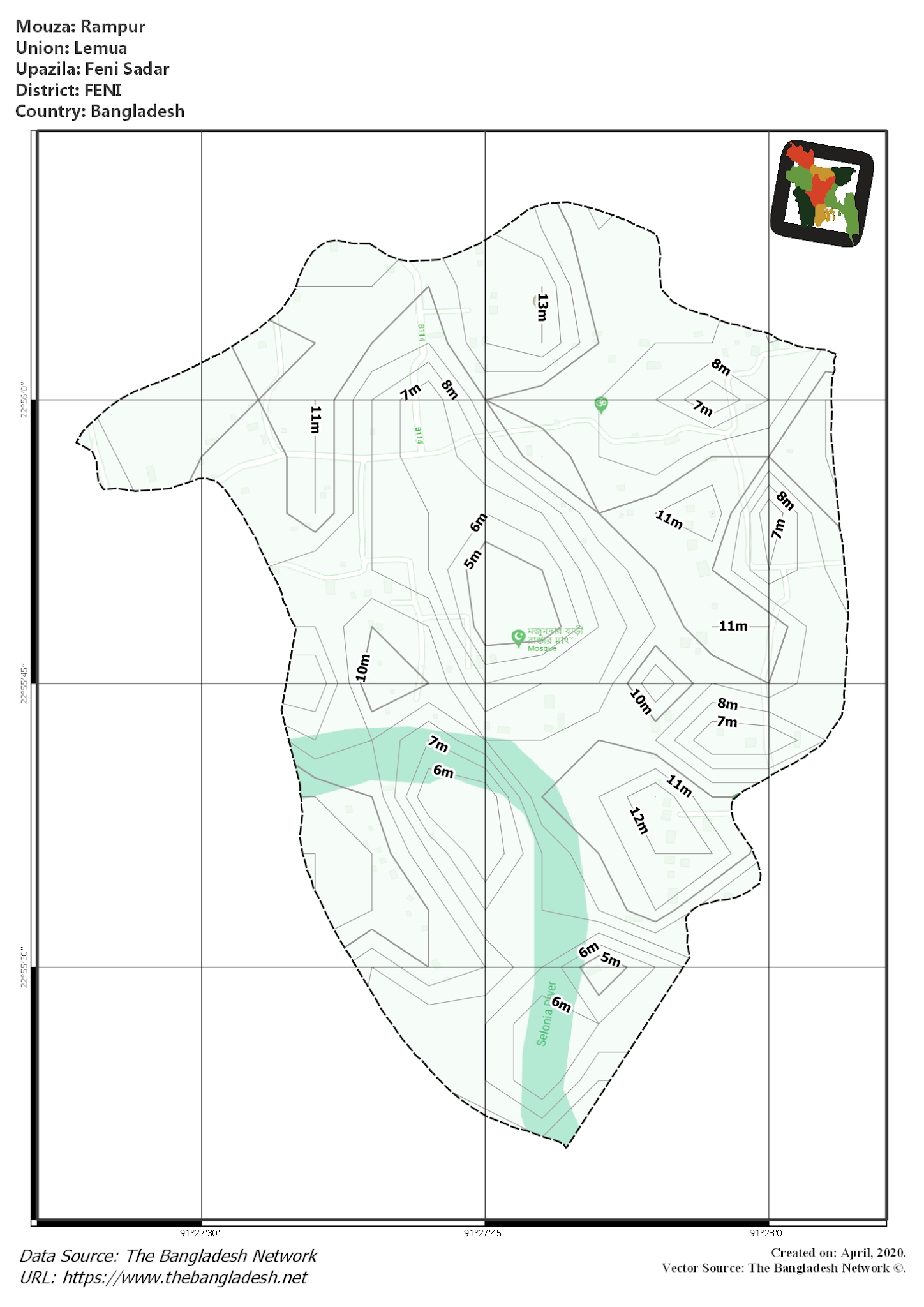 Map of Rampur Mouza, Feni Sadar, Feni