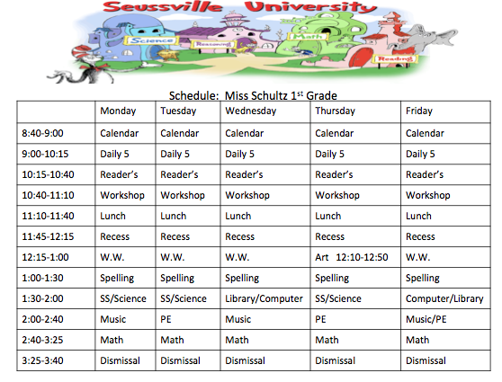 Schultz 1st Grade: Daily Schedule