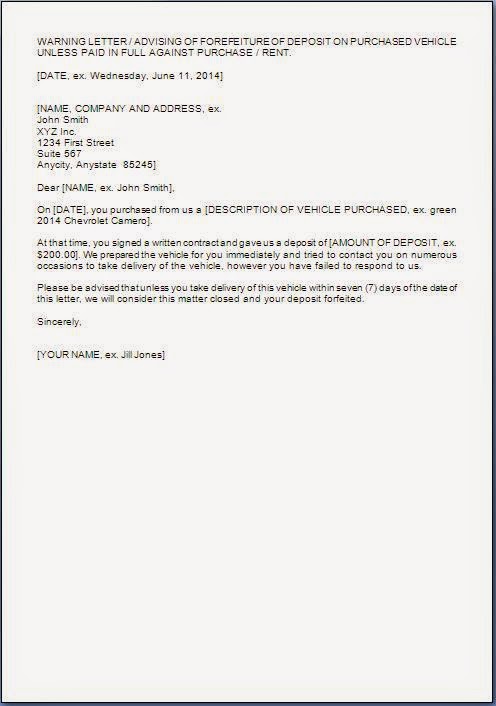 Security Deposit Forfeiture Letter