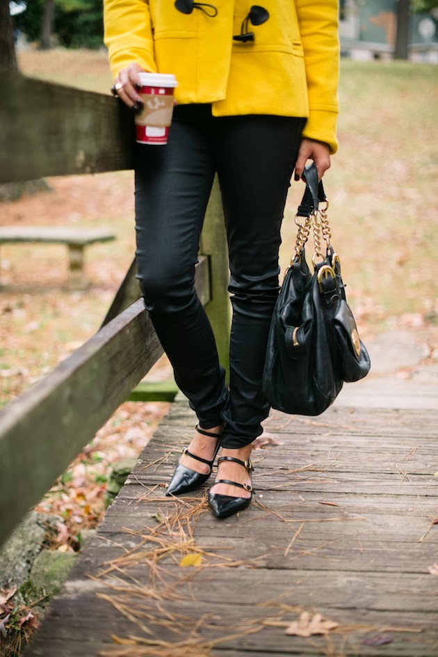 Savor Home: I'M WEARING: THE YELLOW TOGGLE COAT...