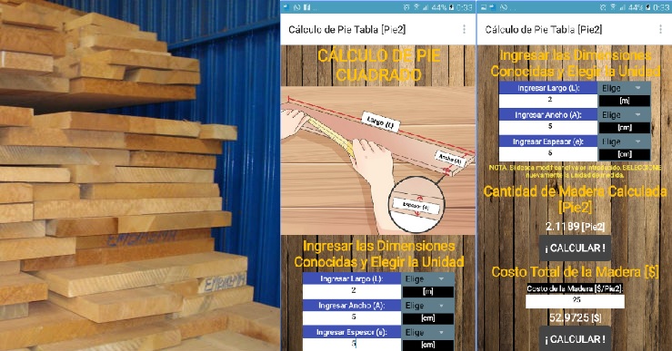 Cálculo de Pie Tabla (Pie Cuadrado) - App Android ingeniería civil
