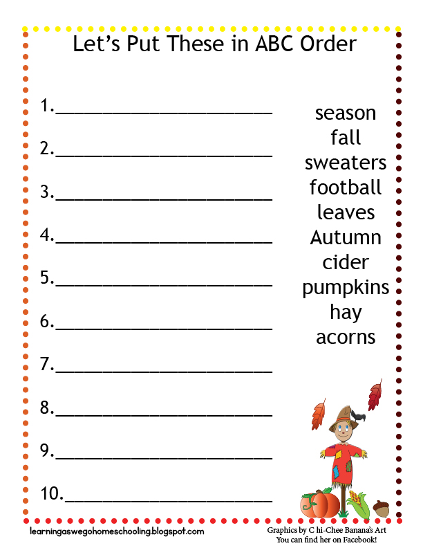 Learning As We Go: Fall Themed ABC Order Worsheets