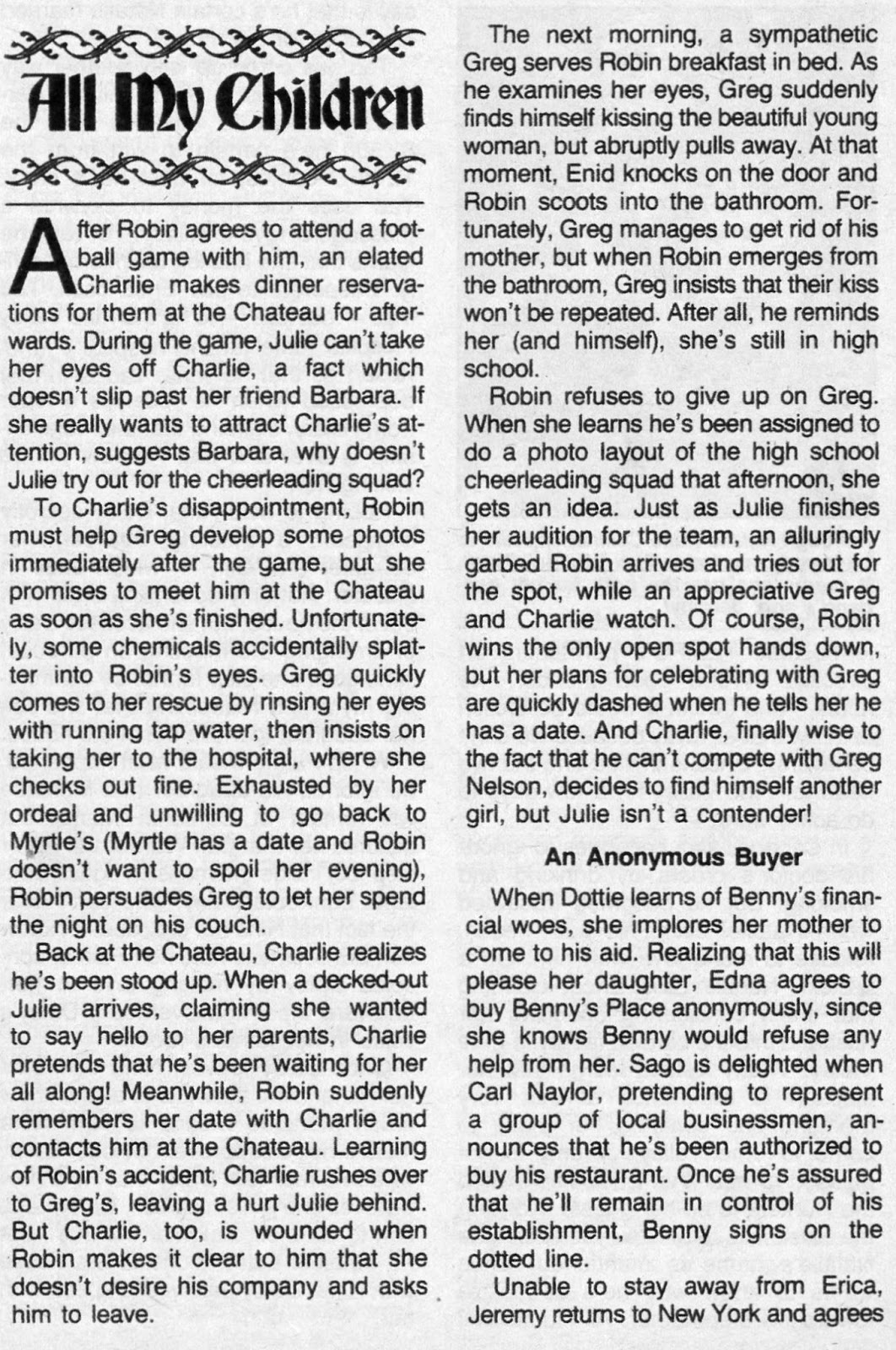 All My Children: Recap-December 3, 1985 (SOD)