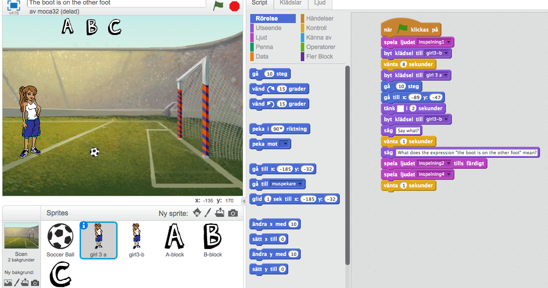 Kul@lära: Scratch-projekt som presenterar och förklarar engelska uttryck