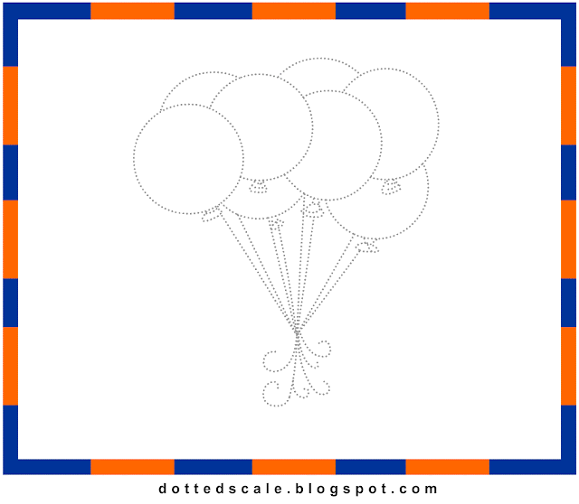 Printable Dotted Drawing Pictures: Balloons Dotted