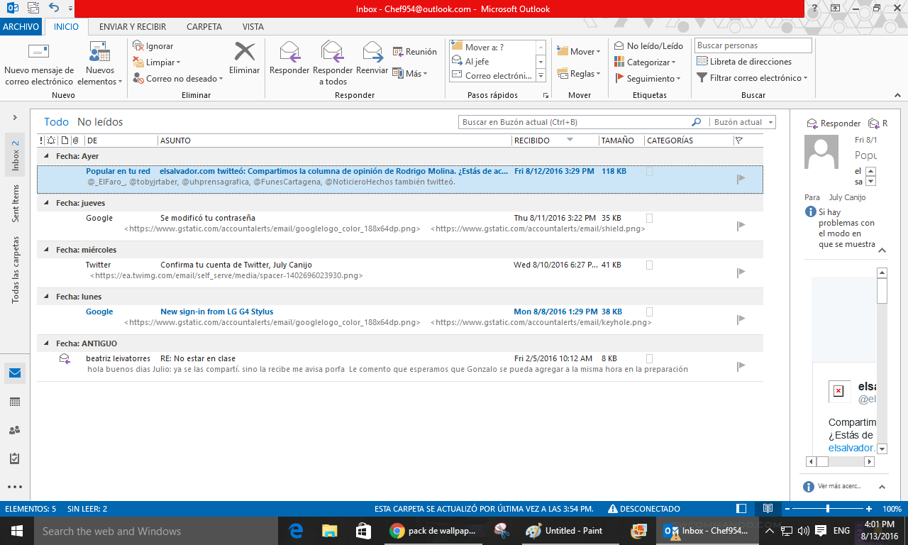 Outlook ~ Centro Cultural Salvadoreño Americano